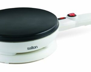 Salton Cordless Electric Crepe Maker With Bonus Batter Dish and Spatula with Non-Stick Cooking Surface, Automatic Temperature Control for 7.5" Crepes and Tortillas, Recipes Included, White (CM1337)