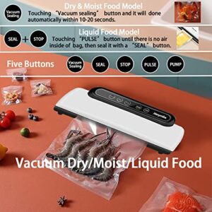 Vacuum sealer machine with 20pcs vacuum sealer bags, Manymiba 100W 60Kpa Powerful Dry/Moist/Liquid food saver vacuum sealer machine, food vacuum sealer machine, food sealer vacuum sealers