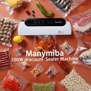 Vacuum sealer machine with 20pcs vacuum sealer bags, Manymiba 100W 60Kpa Powerful Dry/Moist/Liquid food saver vacuum sealer machine, food vacuum sealer machine, food sealer vacuum sealers