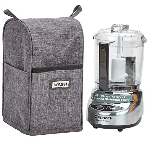 HOMEST Food Processor Dust Cover with Accessory Pockets Compatible with Cuisinart Mini 3-4 Cup, Grey (Dust Cover Only, NOT INCLUDE MACHINE)