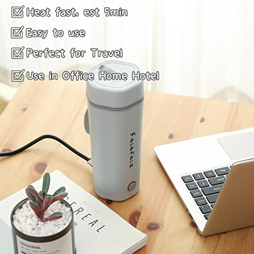 Falafale Compact Travel Electric Kettle, Portable Water Boiler, Heat Water Fast, Small Kettle for Tea Coffee Instant Ramen Automatic Shut off,11.8oz/350ml (Light Grey)