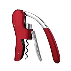 wine bottle opener - standing vertical design, press type red wine bottle opener, household，soft bottleneck grip, nonstick screw & easy no-twist cork removal（red & alloy）