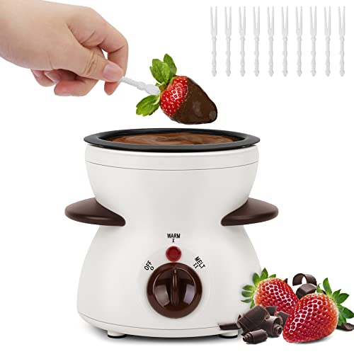 Micnaron Chocolate Fondue Pot, Electric Chocolate Melting Pot, Chocolate Maker Chocolate Marshmallow Candy Melting Warming Fondue Set Dipping Pot with 10pcs Forks & Removable Pot for Party, White