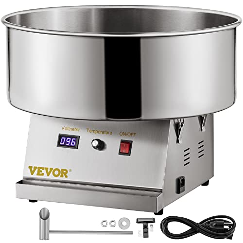 VEVOR Electric Cotton Candy Machine, 19.7-inch Cotton Candy Maker, 1050W Candy Floss Maker, Silver Commercial Cotton Candy Machine with Stainless Steel Bowl and Sugar Scoop, Perfect for Family Party