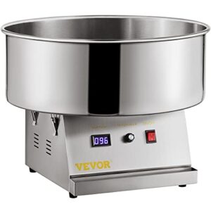 VEVOR Electric Cotton Candy Machine, 19.7-inch Cotton Candy Maker, 1050W Candy Floss Maker, Silver Commercial Cotton Candy Machine with Stainless Steel Bowl and Sugar Scoop, Perfect for Family Party