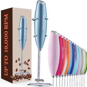 powerful handheld milk frother, mini milk foamer, battery operated (not included) stainless steel drink mixer with frother stand for coffee, lattes, cappuccino, frappe, matcha, hot chocolate.