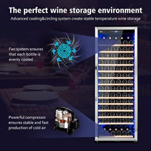 Wine Cooler Refrigerator, Velieta 179 Bottles Professional Wine Cellars with Powerful Compressor,Quiet Operation and Elegant Design for The Wine Enthusiast, silver, 23.5inches×27.2inchesx62.9inches