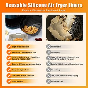 Air Fryer Liners – Durable Air Fryer Silicone Liners – Air Fryer Liners Square with Practical Handles – Dishwasher and Oven Friendly Silicone Air Fryer Basket – 2pcs (Black+Grey)