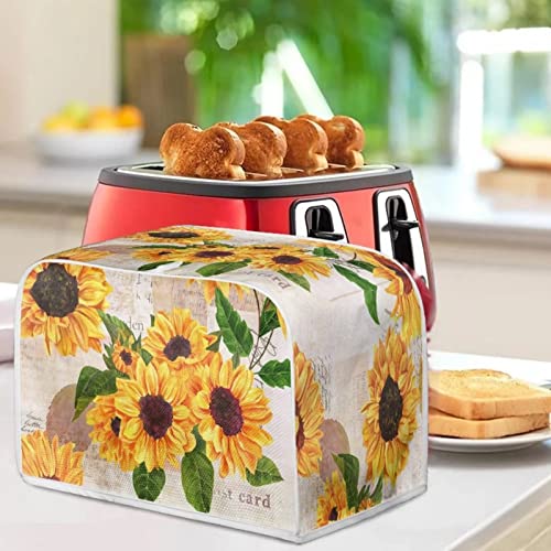 Annejudy Vintage Sunflower Toaster Cover, 4 Slice Small Appliance Bread Maker Cover for Kitchen, Dustproof Toaster Oven Cover