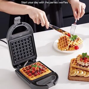 Mini Waffle Maker, Small Waffle Iron Machine Stuffed Non-Stick for Kinds, Breakfast Square Compact Design Tiny, Fast Heat Up, Keto Chaffles, Grilled Cheese, Snack, Gray 600W BEZIA