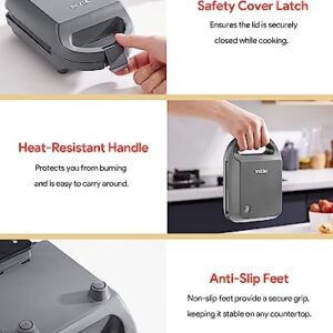 Mini Waffle Maker, Small Waffle Iron Machine Stuffed Non-Stick for Kinds, Breakfast Square Compact Design Tiny, Fast Heat Up, Keto Chaffles, Grilled Cheese, Snack, Gray 600W BEZIA