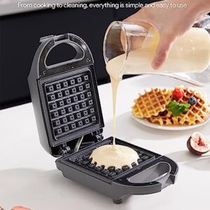 Mini Waffle Maker, Small Waffle Iron Machine Stuffed Non-Stick for Kinds, Breakfast Square Compact Design Tiny, Fast Heat Up, Keto Chaffles, Grilled Cheese, Snack, Gray 600W BEZIA