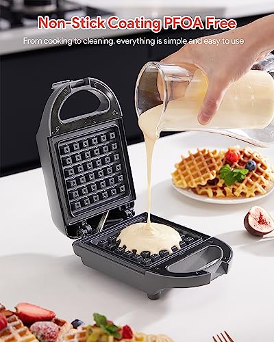 Mini Waffle Maker, Small Waffle Iron Machine Stuffed Non-Stick for Kinds, Breakfast Square Compact Design Tiny, Fast Heat Up, Keto Chaffles, Grilled Cheese, Snack, Gray 600W BEZIA