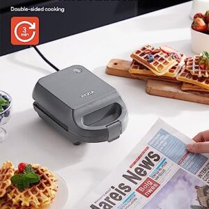 Mini Waffle Maker, Small Waffle Iron Machine Stuffed Non-Stick for Kinds, Breakfast Square Compact Design Tiny, Fast Heat Up, Keto Chaffles, Grilled Cheese, Snack, Gray 600W BEZIA