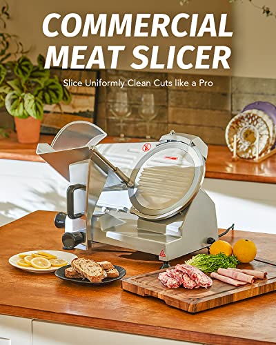 WILPREP Commercial Meat Slicer, 10-Inch Stainless Steel Blade Meat Slicer with Adjustable Thickness(0-0.5"), Bread Butter Chicken Food Slicer Kitchen Appliance