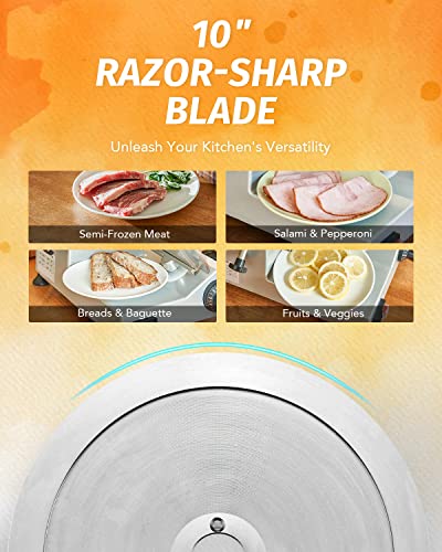 WILPREP Commercial Meat Slicer, 10-Inch Stainless Steel Blade Meat Slicer with Adjustable Thickness(0-0.5"), Bread Butter Chicken Food Slicer Kitchen Appliance