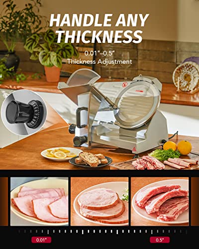 WILPREP Commercial Meat Slicer, 10-Inch Stainless Steel Blade Meat Slicer with Adjustable Thickness(0-0.5"), Bread Butter Chicken Food Slicer Kitchen Appliance