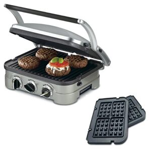 cuisinart 5-in-1 grill griddler panini maker bundle with waffle attachment (gr-4n) - includes grill and waffle plates