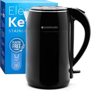 electric tea kettle - 1.8l hot water kettle electric water boiler, plastic-free 100% stainless steel chamber with automatic shut off base, cordless tea kettle electric water kettle - sweetwater