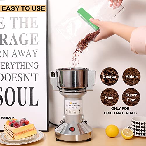 FoundGo Grain Mill Electric Grinder Cereals Pulverizer Spice Grinding Powder Machine Corn Flour Grinders for Dry Spices Seeds Herbs Grains Coffee Rice Pepper, Commercial Grade 150g