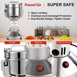 FoundGo Grain Mill Electric Grinder Cereals Pulverizer Spice Grinding Powder Machine Corn Flour Grinders for Dry Spices Seeds Herbs Grains Coffee Rice Pepper, Commercial Grade 150g