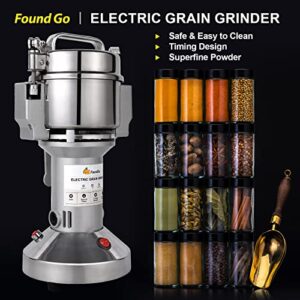 FoundGo Grain Mill Electric Grinder Cereals Pulverizer Spice Grinding Powder Machine Corn Flour Grinders for Dry Spices Seeds Herbs Grains Coffee Rice Pepper, Commercial Grade 150g