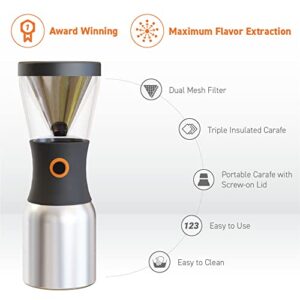 Asobu Coldbrew Portable Cold Brew Coffee Maker With a Vacuum Insulated 1 Liter Stainless Steel 18/8 Travel Carafe Bpa Free (Smoke)