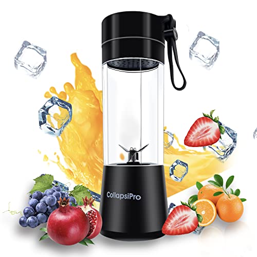 Powerful Portable Blender, Personal Size Blender for Shakes and Smoothies, Mini Rechargeable Shaker with 6 Blades, 14OZ for Kitchen, Travel, or Gym(Black)