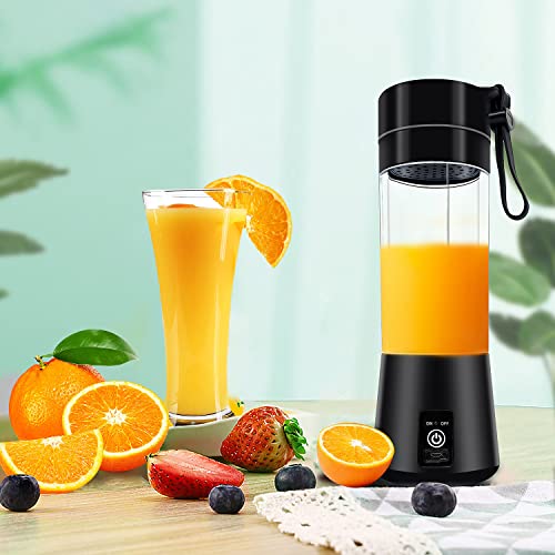 Powerful Portable Blender, Personal Size Blender for Shakes and Smoothies, Mini Rechargeable Shaker with 6 Blades, 14OZ for Kitchen, Travel, or Gym(Black)