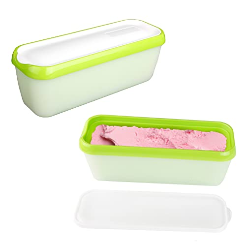 HipBrandFactory Ice Cream Storage Containers with Lids 2 Pack - 1.5 Quarts Reusable Homemade Ice Cream Tubs, Freezer Containers Perfect for Sorbet, Frozen Yogurt Or Gelato (Green)