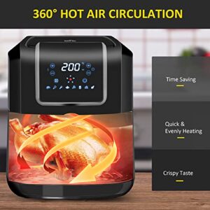 HOMCOM Air Fryer, 1700W 6.9 Quart Air Fryers Oven with Digital Display, 360° Air Circulation, Adjustable Temperature, Timer and Nonstick Basket for Oil Less or Low Fat Cooking, Black