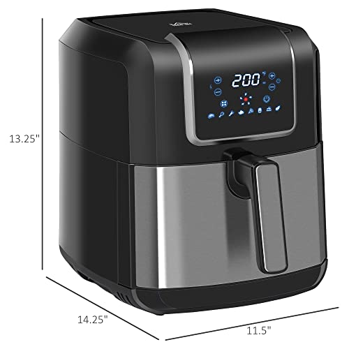 HOMCOM Air Fryer, 1700W 6.9 Quart Air Fryers Oven with Digital Display, 360° Air Circulation, Adjustable Temperature, Timer and Nonstick Basket for Oil Less or Low Fat Cooking, Black