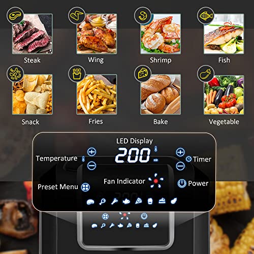 HOMCOM Air Fryer, 1700W 6.9 Quart Air Fryers Oven with Digital Display, 360° Air Circulation, Adjustable Temperature, Timer and Nonstick Basket for Oil Less or Low Fat Cooking, Black