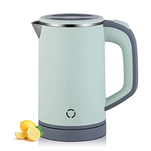 Mini Electric Kettle, 0.8L Portable Travel Tea Kettle Stainless Steel Double Layer Hot Water Cordless BPA-Free, 600 W Boil-Dry Protection Boiler and Heater Brand: NARBOR, green