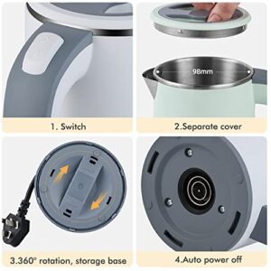 Mini Electric Kettle, 0.8L Portable Travel Tea Kettle Stainless Steel Double Layer Hot Water Cordless BPA-Free, 600 W Boil-Dry Protection Boiler and Heater Brand: NARBOR, green