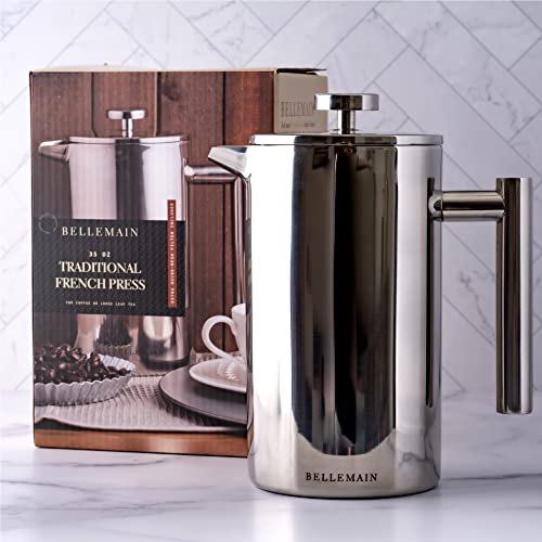 Bellemain French Press Coffee Maker Extra Filters Included, 35 oz, Stainless Steel