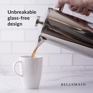 Bellemain French Press Coffee Maker Extra Filters Included, 35 oz, Stainless Steel