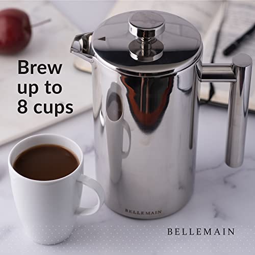 Bellemain French Press Coffee Maker Extra Filters Included, 35 oz, Stainless Steel