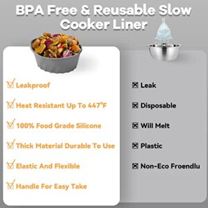 Silicone Slow Cooker Liner - Reusable, Leakproof & BPA-Free, Fits 6-7 Quart Oval Crock-Pot, Compatible with Hamilton Beach, Dishwasher Safe Cooking Liner (Grey)