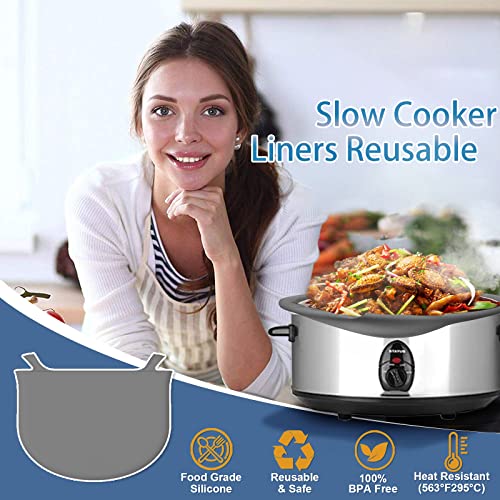 Silicone Slow Cooker Liners, Reusable Crock Pot Liners for 6-7 Qt, Heat Ressistant Divider Insert for Oval or Round Crock Pot, Replace Cooking Bags that Tend To Leak, BPA Free, Leakproof (Gray)