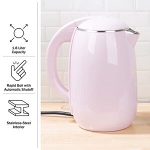 Electric Kettle – Auto-Off Rapid Boil Water Heater with Stainless-Steel Interior and Double Wall Construction by Classic Cuisine (Pink), 1.8 L