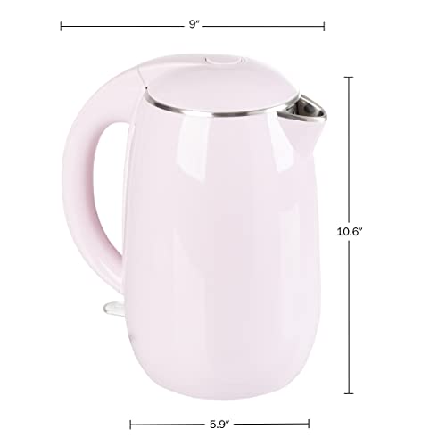 Electric Kettle – Auto-Off Rapid Boil Water Heater with Stainless-Steel Interior and Double Wall Construction by Classic Cuisine (Pink), 1.8 L