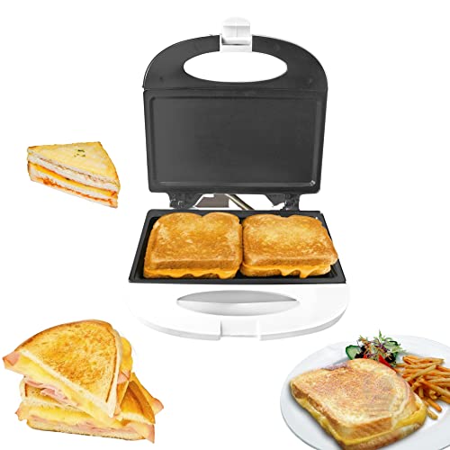 Bene Casa - White Nonstick Flat Grill Sandwich Maker - Includes Cool-touch Handles and Die Cast Aluminum Cooking Surface