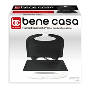 Bene Casa - White Nonstick Flat Grill Sandwich Maker - Includes Cool-touch Handles and Die Cast Aluminum Cooking Surface