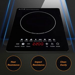 Portable Induction Burner, 2200W Electric Induction Countertop Burner with Touch Panel, 8 Cooking Preset Programs, Power & Temp Adjustable, LCD Display, Auto Pot Detection & Auto Shut-off, Hot Plate Cooker with 3-Hour Timer