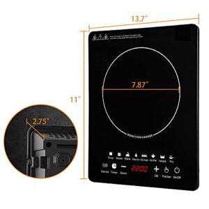 Portable Induction Burner, 2200W Electric Induction Countertop Burner with Touch Panel, 8 Cooking Preset Programs, Power & Temp Adjustable, LCD Display, Auto Pot Detection & Auto Shut-off, Hot Plate Cooker with 3-Hour Timer