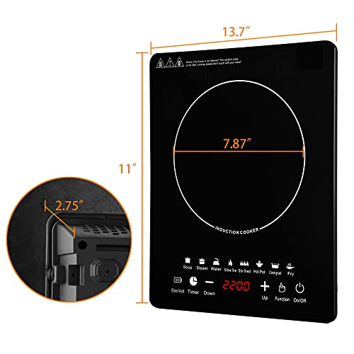 Portable Induction Burner, 2200W Electric Induction Countertop Burner with Touch Panel, 8 Cooking Preset Programs, Power & Temp Adjustable, LCD Display, Auto Pot Detection & Auto Shut-off, Hot Plate Cooker with 3-Hour Timer