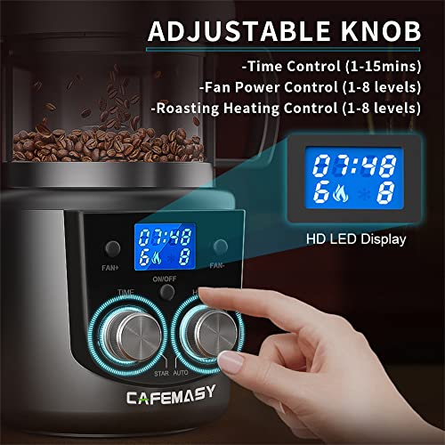 CAFEMASY Coffee Bean Roaster Machine - Home Use Air Coffee Roaster with Adjustable Timer Roasting Heating and Air Fan Setting