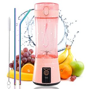 13.5oz portable blender smoothies personal blender mini shakes juicer cup for home，office，outdoors.multi-purpose usb rechargeable blender with protection design (pink)