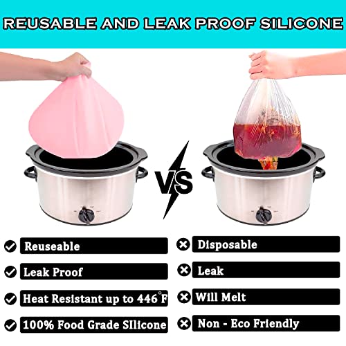 3 Pack Silicone Crock Pot Liner – Dishwasher Safe and Leak proof Silicone Crock Pot Liner Reusable – Perfect Thickened Silicone Slow Cooker Liner for 6 to 8 Quarters